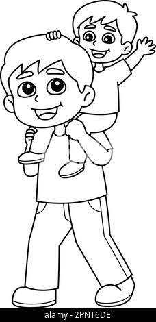 Father Carrying his Son Coloring Page for Kids Stock Vector Image & Art ...