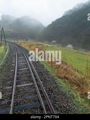 Tracks of the JR West Geibi Line along the Nariwa River in Hiroshima ...
