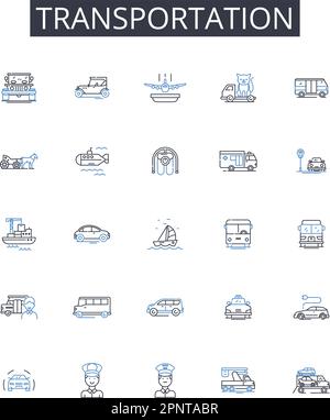 Transportation line icons collection. Commute, Transit, Travel ...