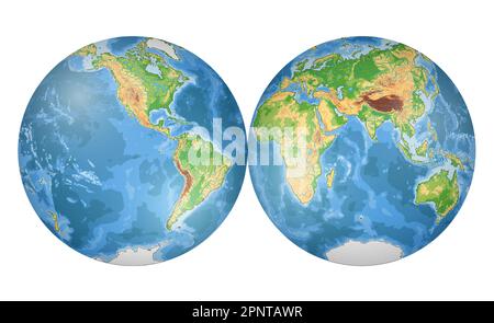 Highly detailed physical World Map in globe shape of Earth. Nicolosi ...