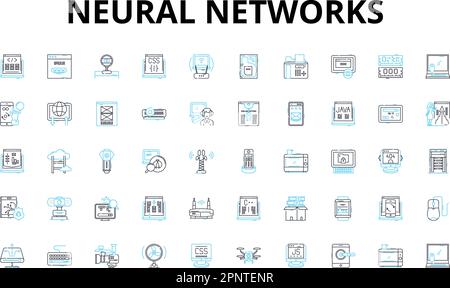 Neural networks linear icons set. Perceptron, Backpropagation, Deep learning, Artificial ...