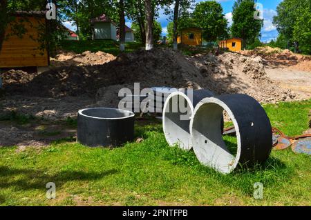Large section cement sewage concrete well were installed on ...