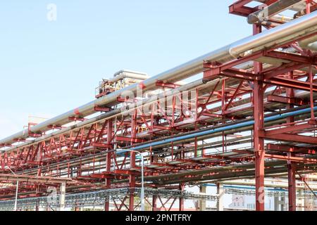 Pipeline trestle with iron rusty pipes for pumping liquid, condensate ...