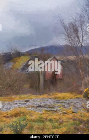 Digital painting of an abandoned Cornish Beam Engine at Dorothea Slate ...