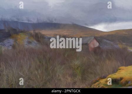 Digital painting of an abandoned Cornish Beam Engine at Dorothea Slate ...