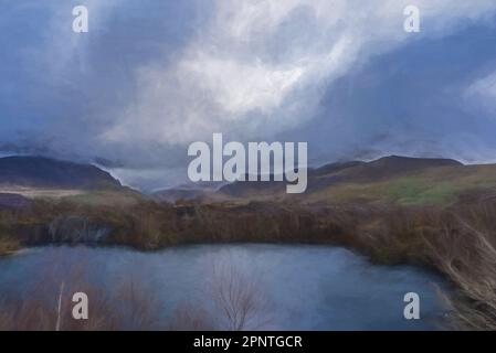 Digital painting of Dorothea Slate Quarry, Nantlle Valley, Wales ...