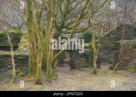 Digital painting of Dorothea Slate Quarry, Nantlle Valley, Wales ...