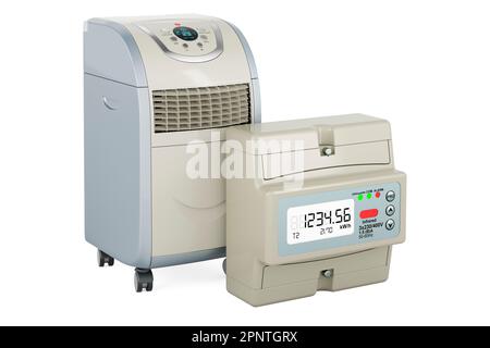 Electric meter with air conditioner, 3D rendering isolated on white ...