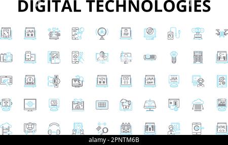 Digital technologies linear icons set. Innovation, Automation ...