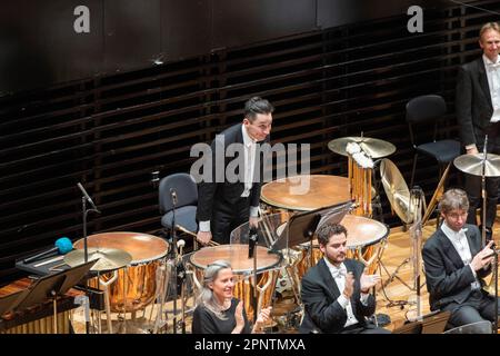 timpani player standing for applause, classical concert, Philharmonie ...