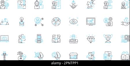 Project kickoff linear icons set. Initiative, Launch, Commencement, Foundation, Beginning, Start ...