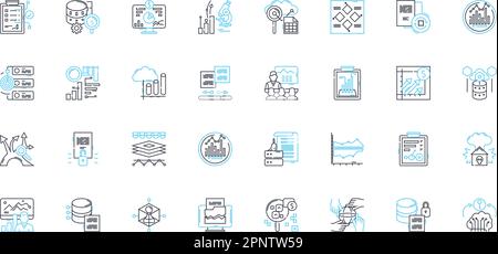 Sales reports linear icons set. Performance, Revenue, Forecast ...