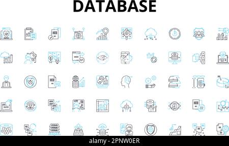 Database linear icons set. Retrieval, Normalization, Interoperability ...
