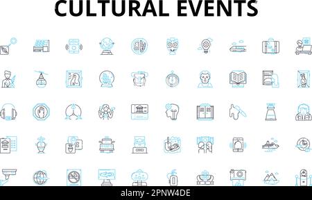 Cultural events linear icons set. Festivals, Music, Arts, Dance, Food ...