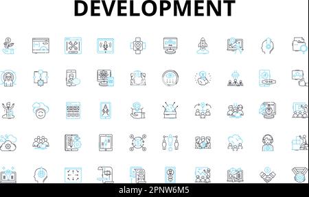 Development linear icons set. Progress, Growth, Advancement, Innovation, Evolution ...