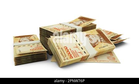 3D Stack of 20000 venezuela Bolívares notes isolated on white ...