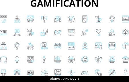 Gamification linear icons set. Incentives, Rewards, Metrics, Feedback ...