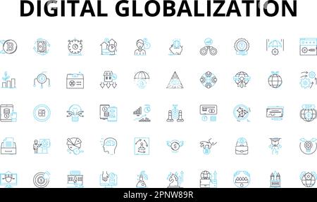 Digital globalization linear icons set. Connectivity, Interdependence, Integration ...