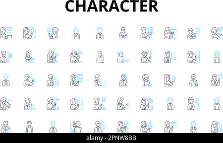Character linear icons set. Personality, Traits, Unique, Mannerisms ...