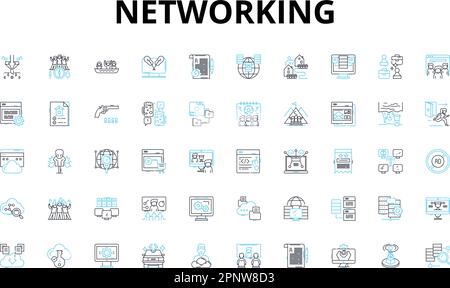 Networking linear icons set. Connected, Collaborative, Relationships, Communication, Contacts ...