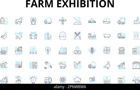 Farm exhibition linear icons set. Agriculture, Cattle, Farming ...