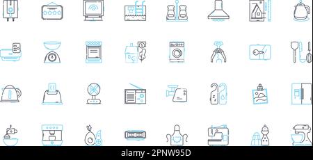 Kitchenette linear icons set. Compact, Cozy, Efficient, Minimal ...