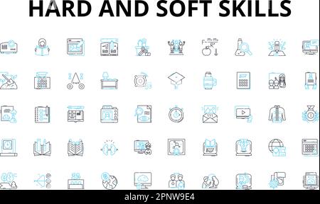 Hard and soft skills linear icons set. Adaptability, Ambition ...