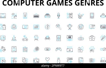 computer games genres icons, signs, outline symbols, concept linear ...