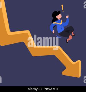 Character flat drawing of businesswoman falling into pit hole. Legs up ...