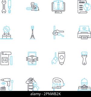Planning Drafting linear icons set. Blueprint, Sketch, Outline ...