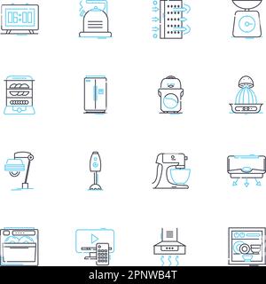 Fixtures linear icons set. Lighting, Plumbing, Hardware, Fittings ...