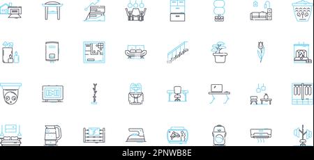 Habitations linear icons set. Homes, Apartments, Villas, Bungalows ...