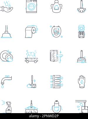 Purging linear icons set. Cleanse, Eliminate, Exorcise, Remove ...
