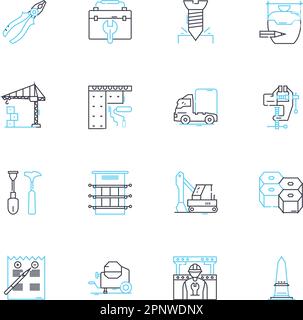 Blueprinting linear icons set. Drafting, Planning, Scaling ...