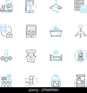 Pleasure linear icons set. Delight, Joy, Bliss, Ecstasy, Rapture ...