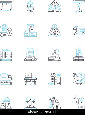 Furniture retail industry linear icons set. Sofas, Chairs, Tables, Beds ...