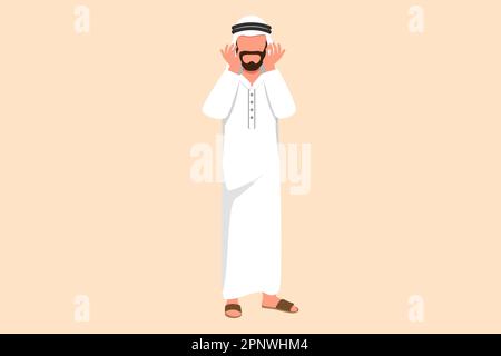 Business design drawing depressed Arab businessman cover his face by ...