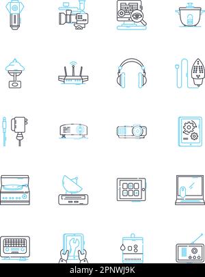 Smart homes linear icons set. Automation, Connected, Efficiency, Security, Integration, Comfort ...