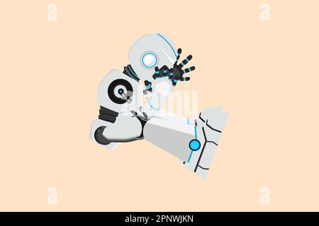 Business flat drawing depressed robot cover his face by hands and ...