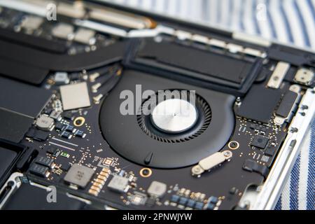 The internal structural electronic components of a disassembled high ...