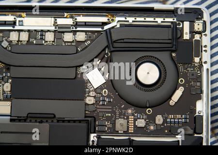 The internal structural electronic components of a disassembled high ...