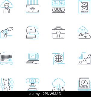 Computers linear icons set. Software, Hardware, Programming, Internet, Nerking, Gaming, Coding ...