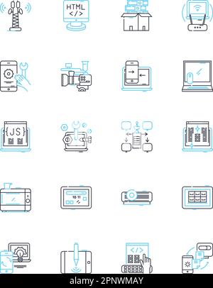 Natural language linear icons set. Syntax, Semantics, Morphology, Pragmatics, Discourse ...