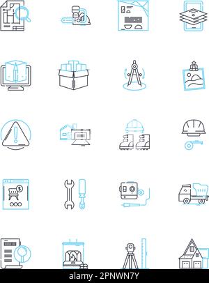 Foundation materials linear icons set. Concrete, St, Brick, Gravel, Sand, Timber, Clay line ...