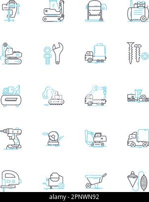 Fabrication linear icons set. Welding, Machining, Assembly, Forming ...