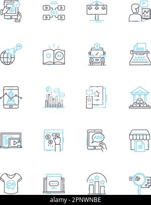 Sales performance linear icons set. Quotas, Metrics, Conversions, Targets, Pipeline, Revenue ...