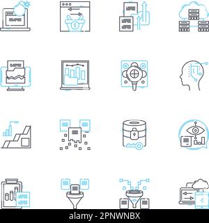 Machines linear icons set. Automation, Mechanization, Robotics, Assembly, Manufacturing ...