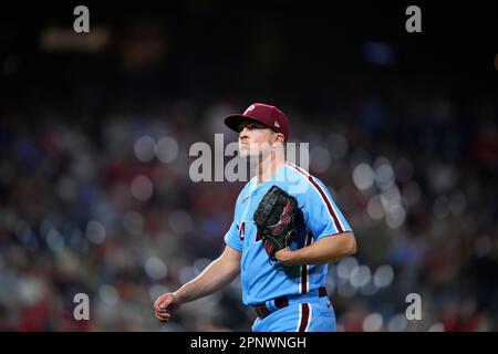 Philadelphia Phillies' Andrew Bellatti reacts during a baseball game ...