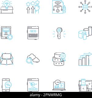 Competitor analysis linear icons set. Competition, Rivals, Comparison, Benchmarking, Performance ...
