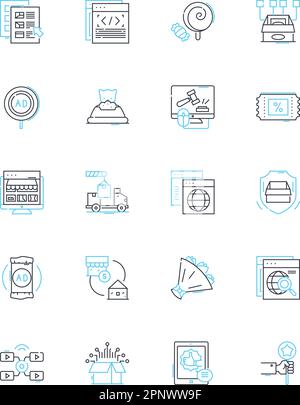 Marketplace square linear icons set. Bazaar, Discount, Vendors ...